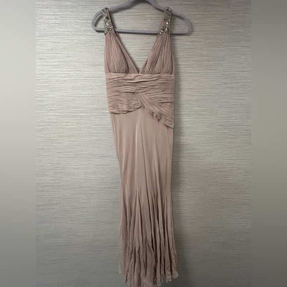 Marc Bouwer | Dresses | Marc Bouwer Glamit Taupe Beaded Silk Gown ...